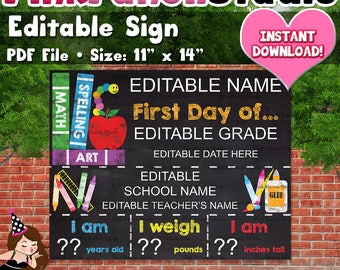 Editable First Day of School Sign PDF File Instant Download
