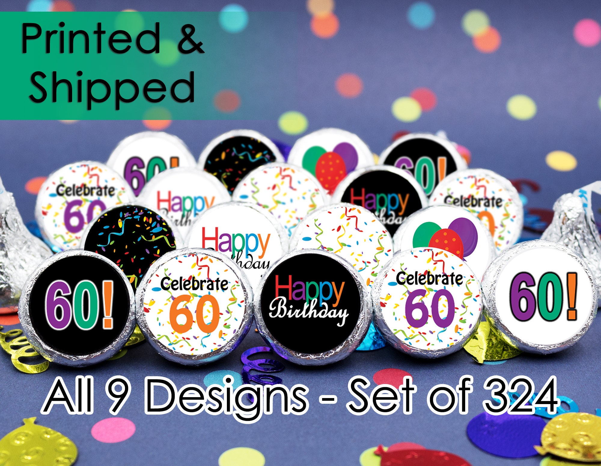 60th Birthday Stickers Decorations for Favor Bags Hershey