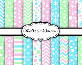 SALE 50% Winter Snowflakes Digital Paper Set Winter Christmas