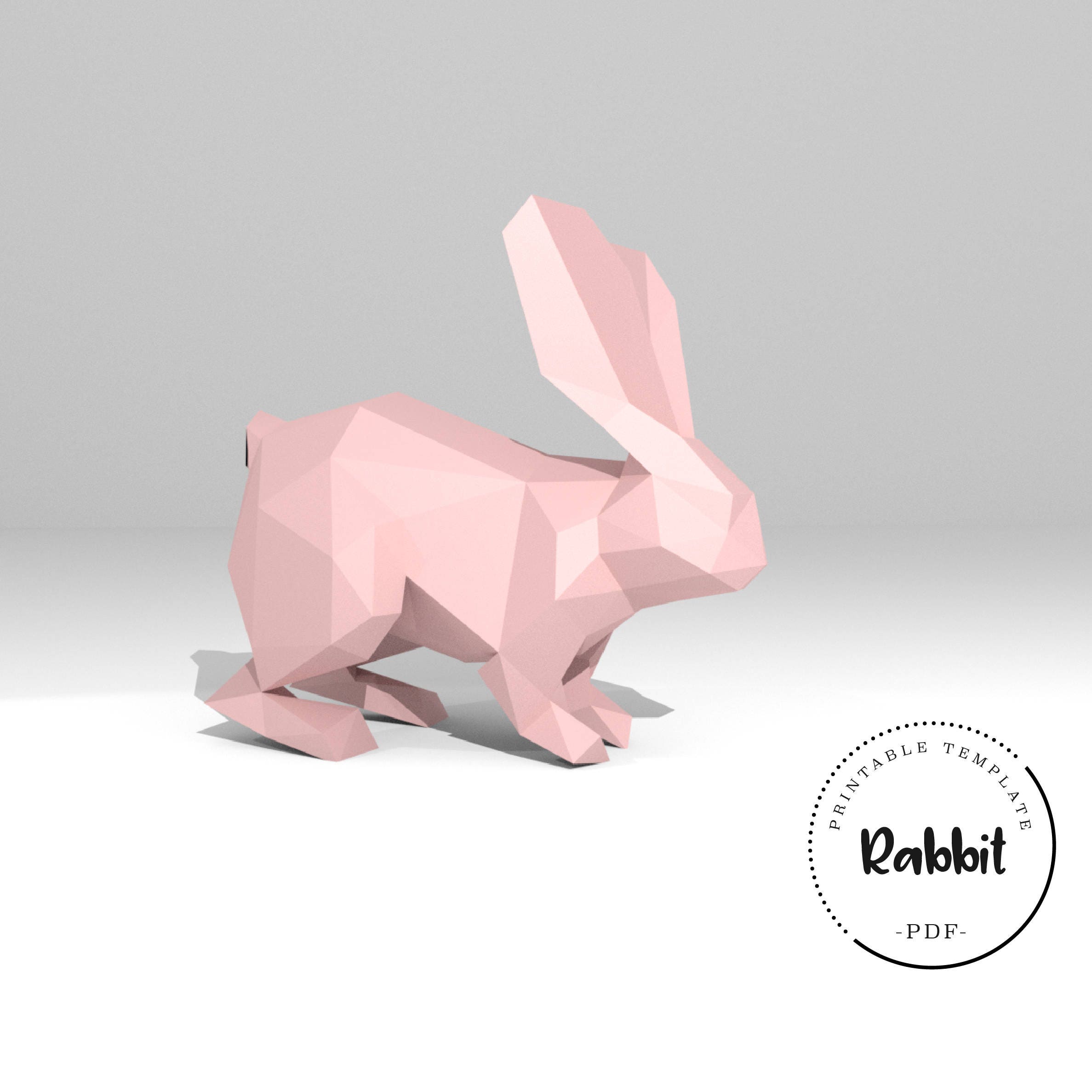 Printable DIY template PDF. Rabbit low poly paper model. 3D