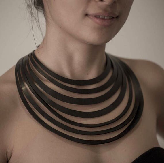 Items similar to Lightweight Recycled Rubber Africa Necklace - by ...