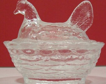 Glass hen on nest | Etsy