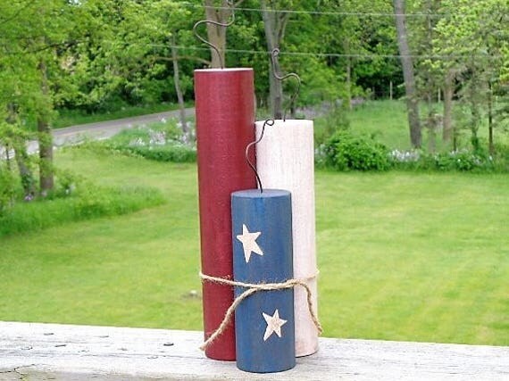 Americana Wood Firecrackers Patriotic Centerpiece Primitive