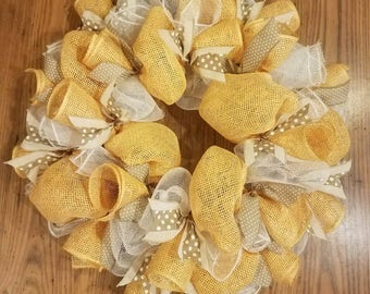 Yellow burlap wreath | Etsy