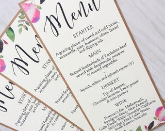 Wedding menu cards | Etsy