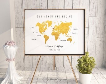 Gold world map | Etsy