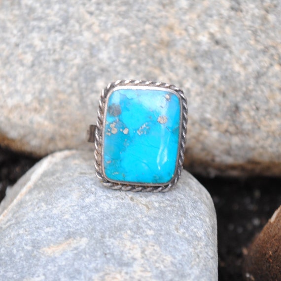 Square shapes turquoise ring sterling silver vintage vintage
