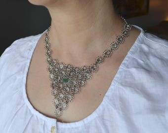 Silver bib necklace | Etsy