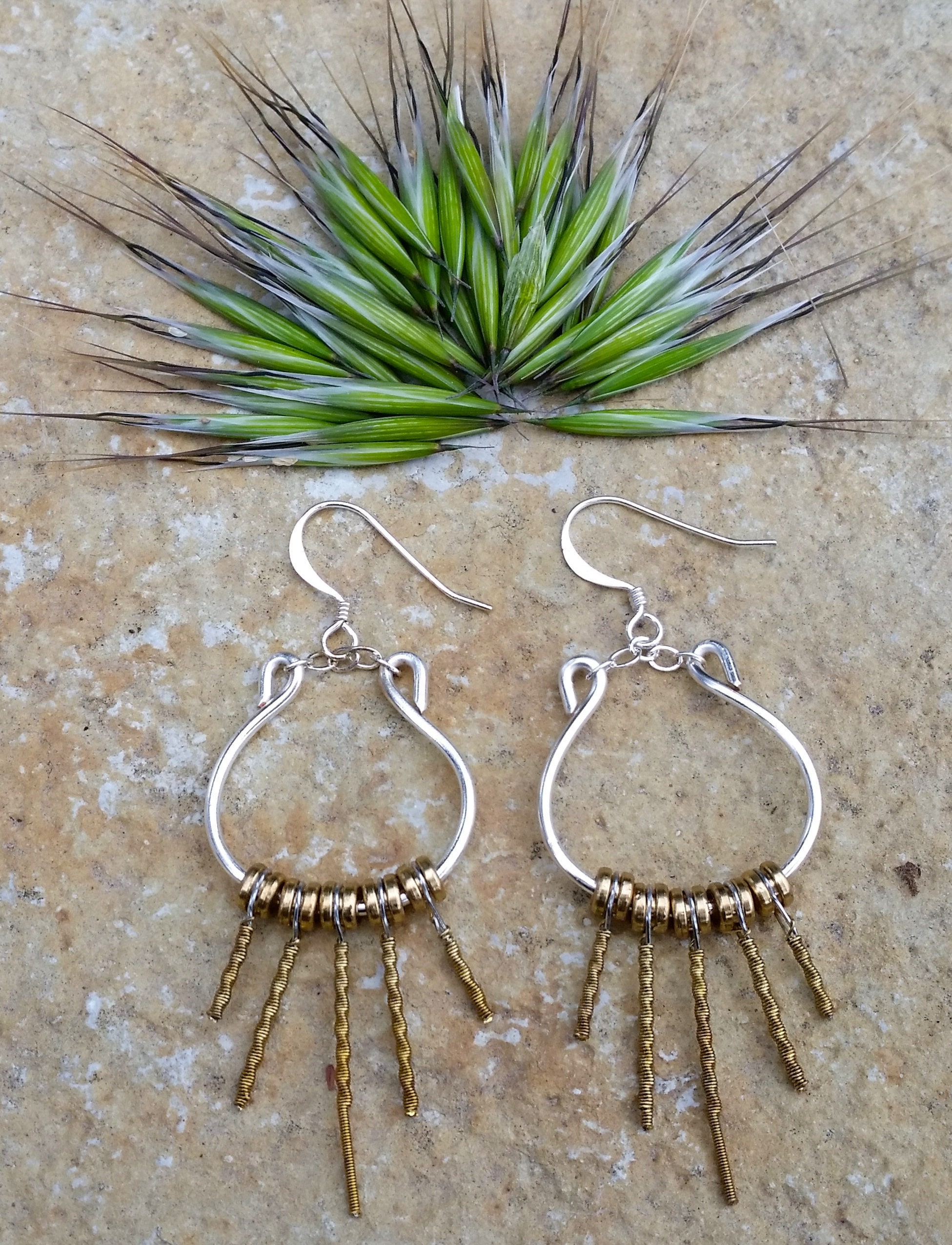 Guitar String Jewelry Lyre Earrings Mixed Metal Silver/Gold
