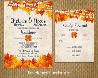 Romantic Navy Fall Wedding InvitationNavy