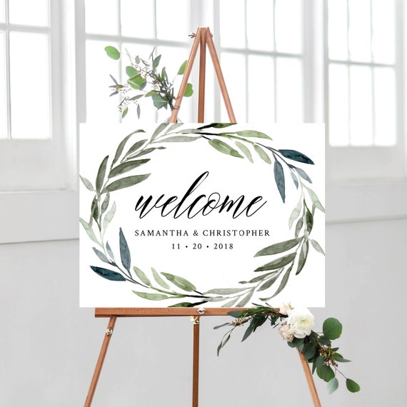 Greenery Welcome Sign Ceremony Sign Reception Sign Greenery Wedding ...