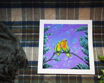 Large Love Bird Triptych Painting on Stretched Canvas Red and