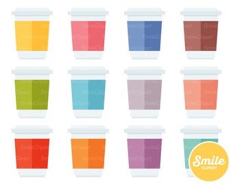 Colorful Coffee Cups Clipart Graphics in 18 Colors Personal