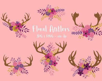 Antlers flowers png | Etsy