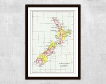 New Zealand Australia Map Antique Copper Engraving Vintage