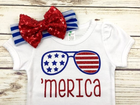 Merica Baby Girl Red White And Blue Bodysuit Outfit 4th Of