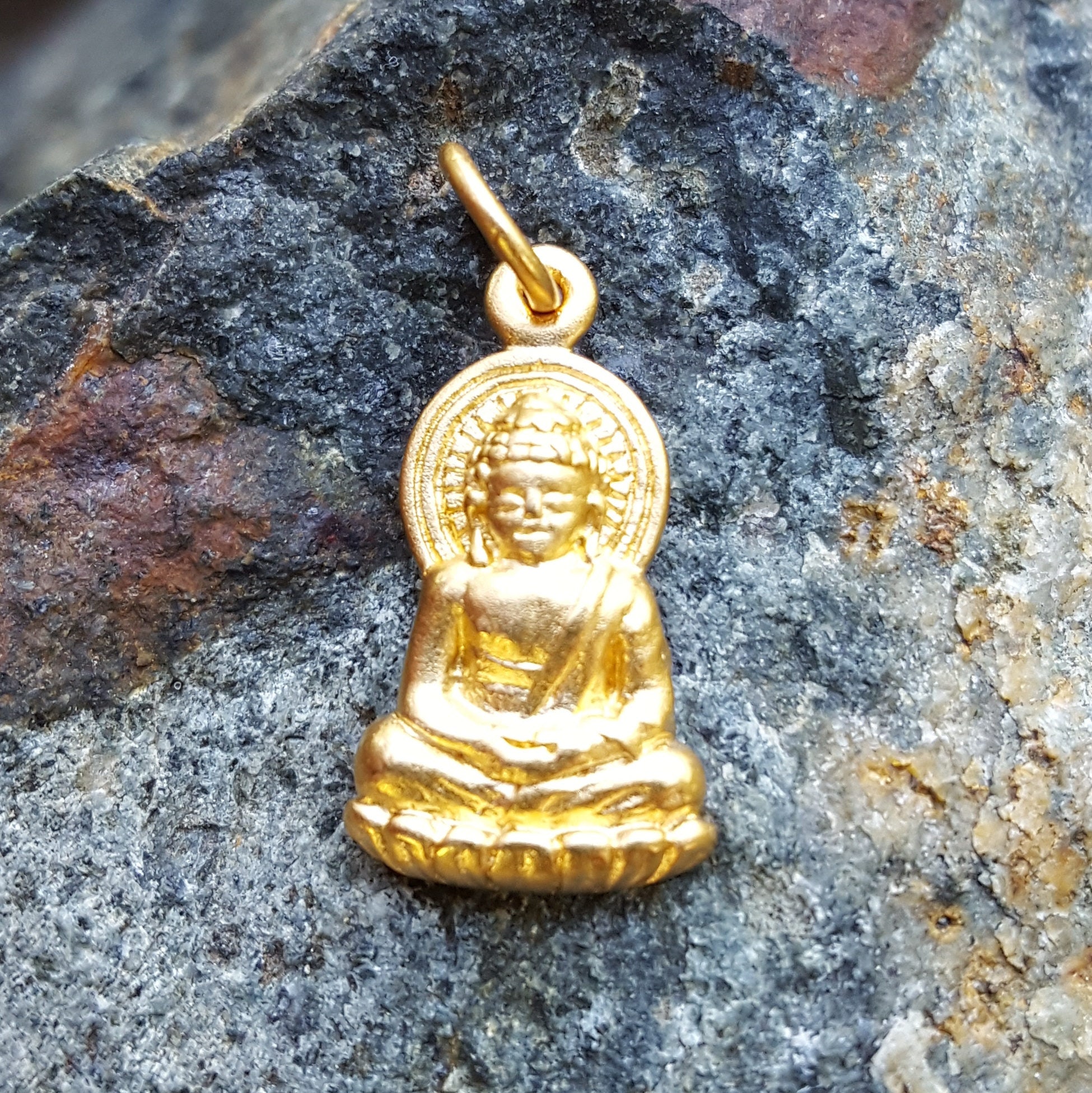 Gold Buddha Necklace Charm 24K Gold over Bronze Small Gold