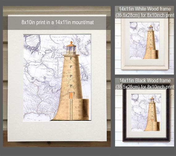 Lighthouse print on nautical map print lighthouse painting