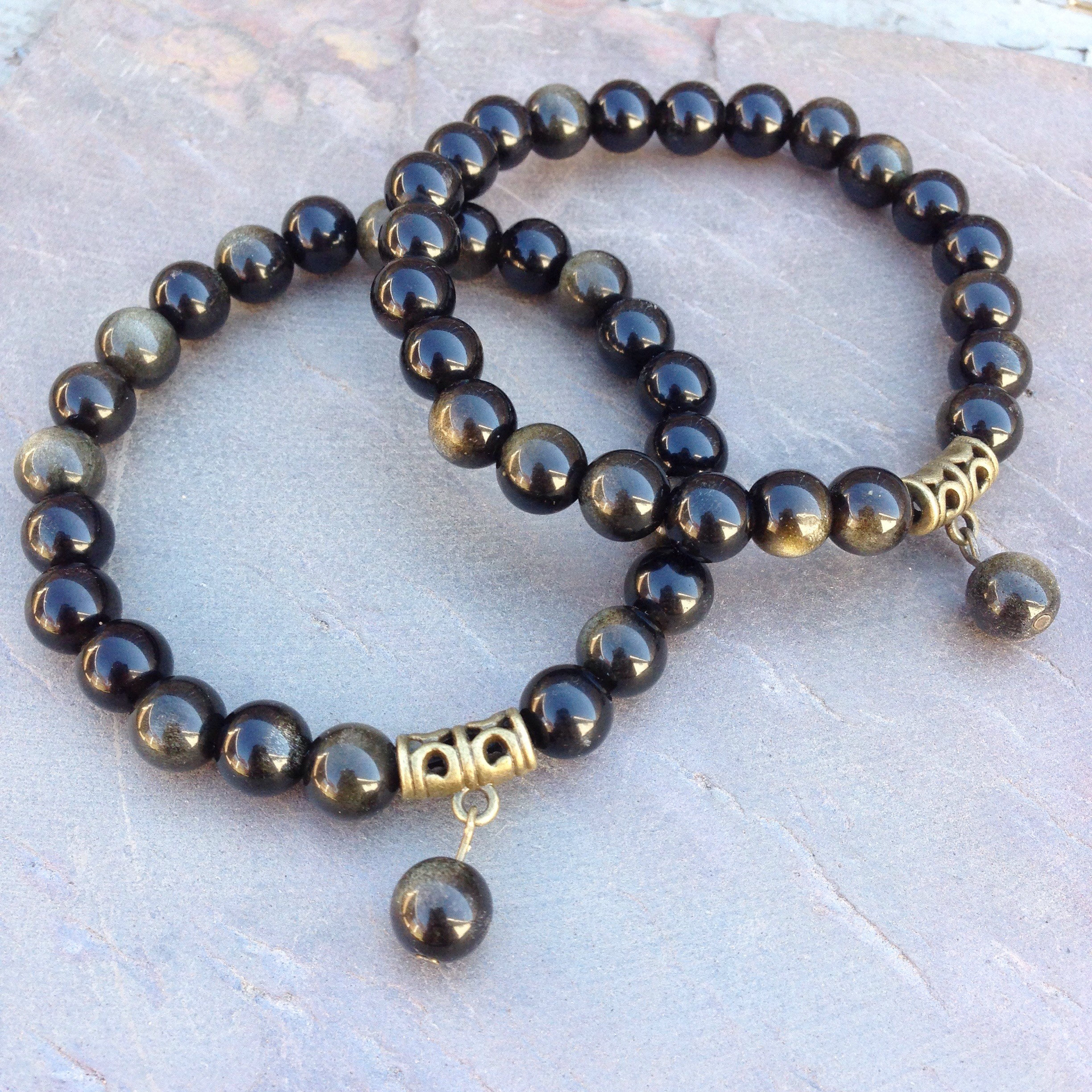 Gold Obsidian bracelet / obsidian jewelry / obsidian bracelet