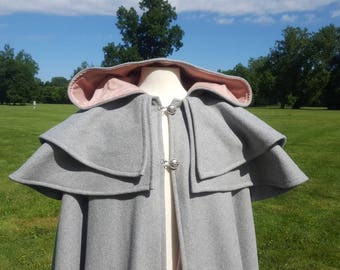 CAPE / CLOAK Black Double Capulet 100% WOOL with hood