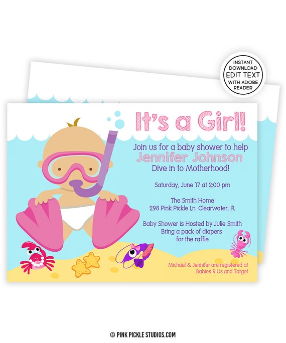 Baby Diver Invitation Scuba Diver Party Baby Diver Party