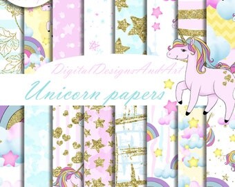 Unicorn Digital Paper Pattern Download DIY Unicorn Party