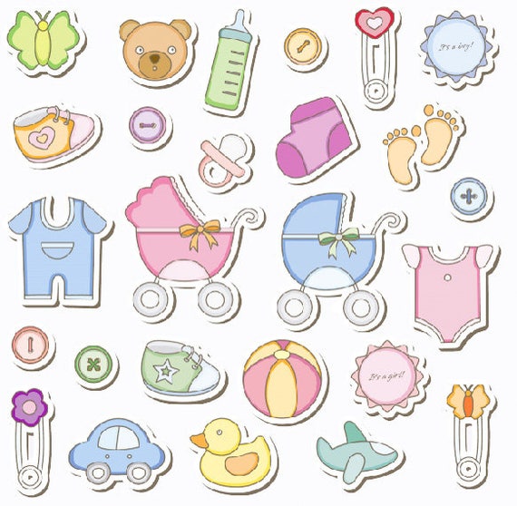 0258-3D Baby Cardstock Stickers/Stroller Safety Pin Pacifier