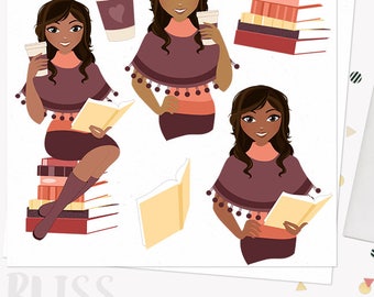 Girl reading clipart | Etsy