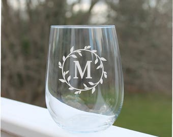 Monogram wine glass | Etsy