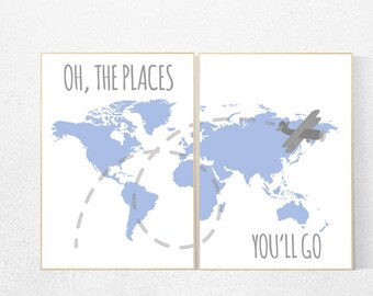 Pink World Map watercolor map baby girl nursery pink