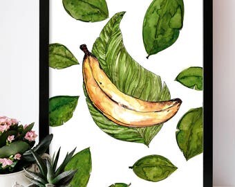 Antique Banana Print Banana Leaf Banana Tree Yellow Art Print