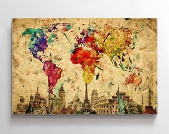 Globe Tan Map World Map Canvas Vintage Map set Large wall