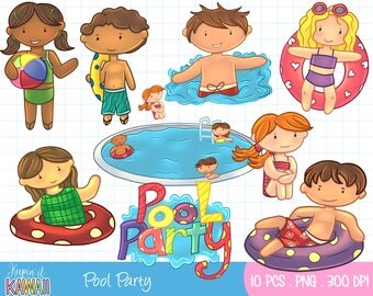 Pool party clip art | Etsy
