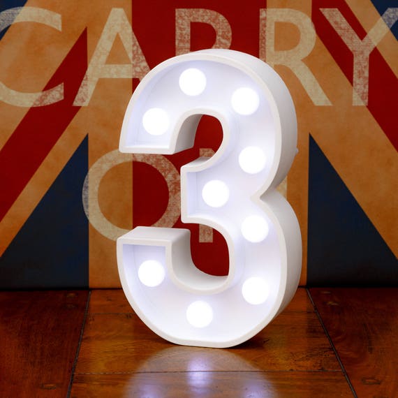 Light Up Number 3 Three 23cm 9 high sign