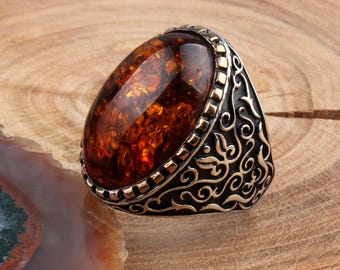 Mens amber ring | Etsy