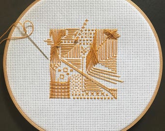 Cello Modern Cross Stitch Pattern PDF Chart Black Monochrome