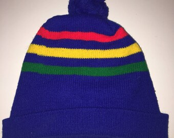 Instant Download Knitting Pattern Old School Striped Pom Pom
