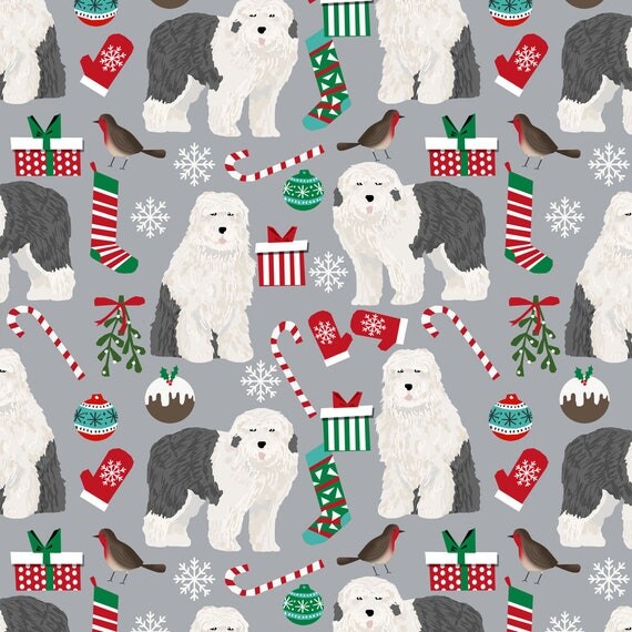 English Sheepdog Fabric Old English Sheepdogs Christmas Cute