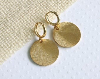 Gold disc earrings | Etsy