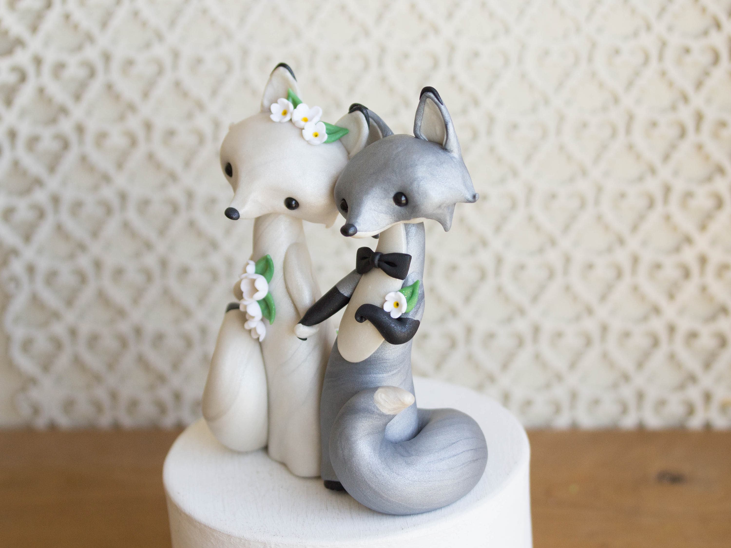 Fox Wedding Cake Topper Silver Fox and Arctic Fox by Bonjour