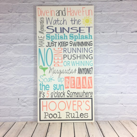 Pool Sign Pool Rules Sign Personalized Pool Sign Swimming