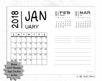 Black And White Printable Monthly Calendar 2018 Minimalist 12