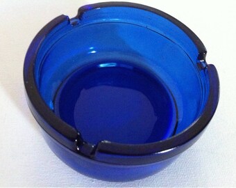 Blue glass ashtray | Etsy