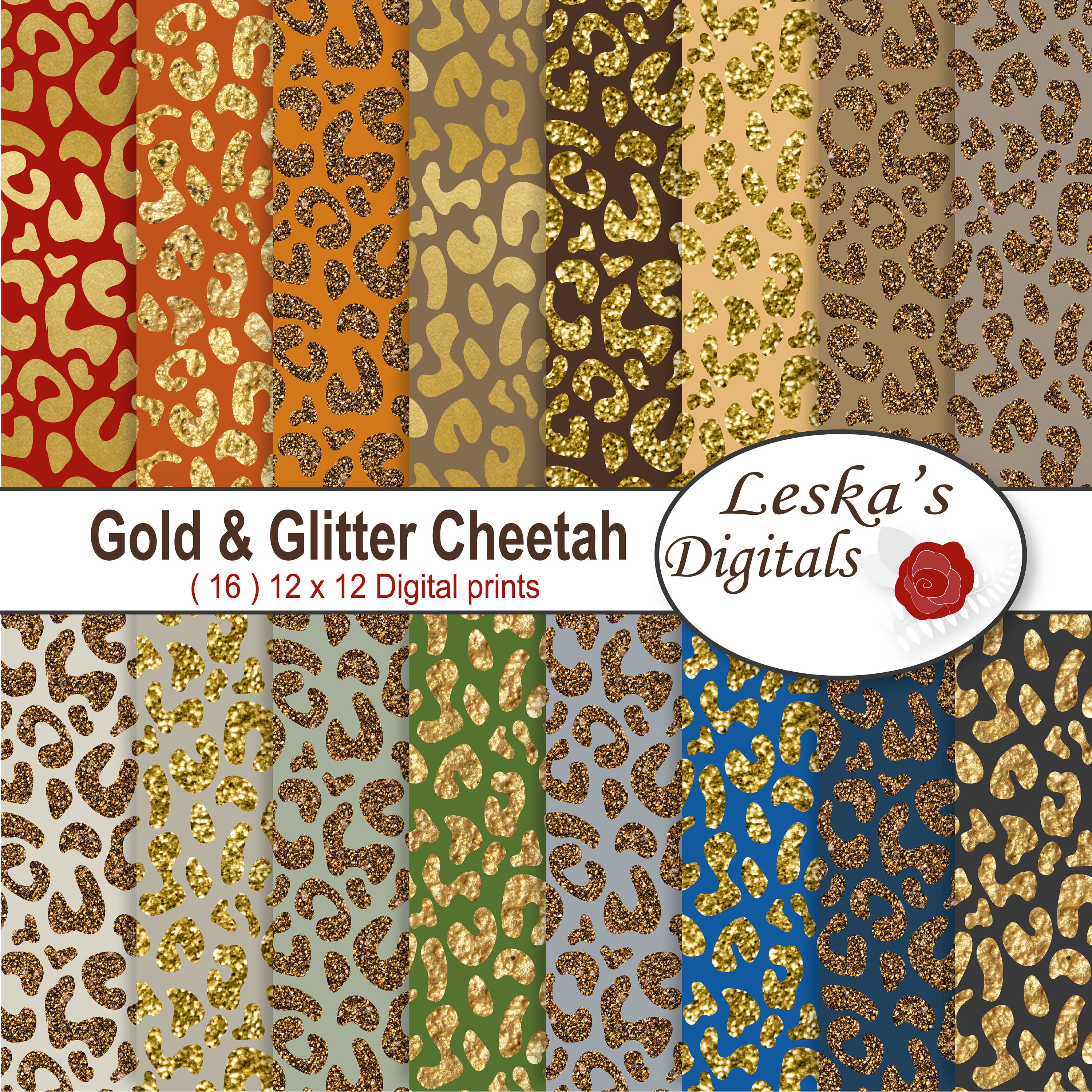 Cheetah Digital Paper Cheetah print gold foil cheetah