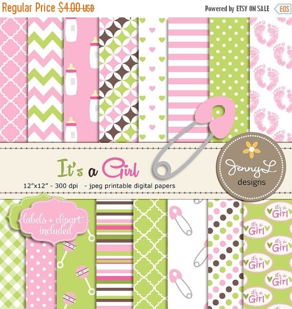 50% OFF Baby Shower Digital papers Baby Girl Baptism Birth