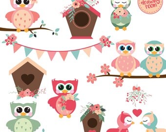 Spring owls clip art Flower clip art Royalty free and
