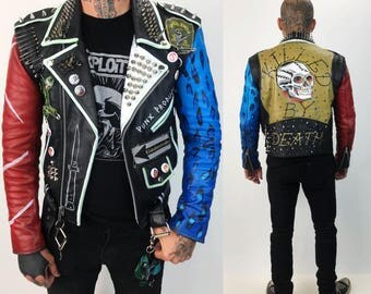 Punk leather jacket | Etsy