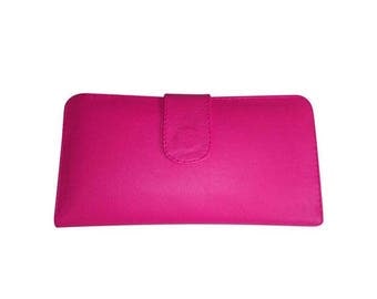 Pink leather wallet | Etsy