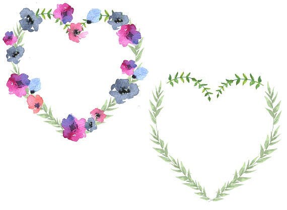 Heart Wreath Floral Heart Clipart Flower Heart Wedding Clipart
