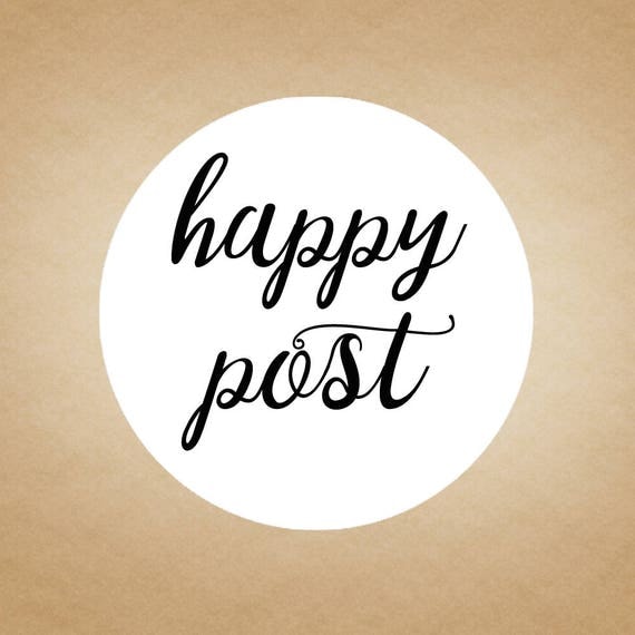 Happy Post Round Labels For Postage / Mail / Packaging 37mm